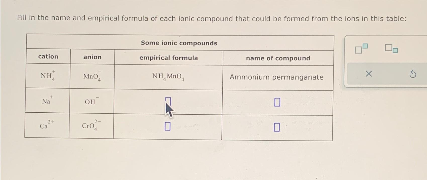 Solved Fill in the name and empirical formula of each ionic | Chegg.com