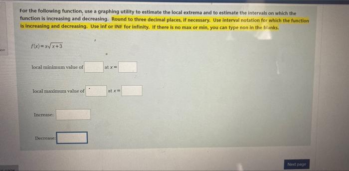 Solved For the following function, use a graphing utility to | Chegg.com