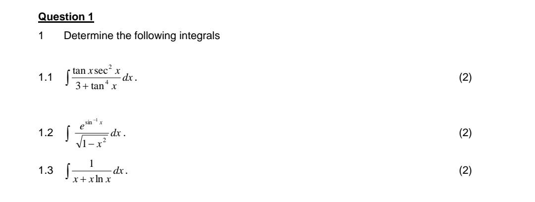 Solved 1 Determine the following integrals | Chegg.com