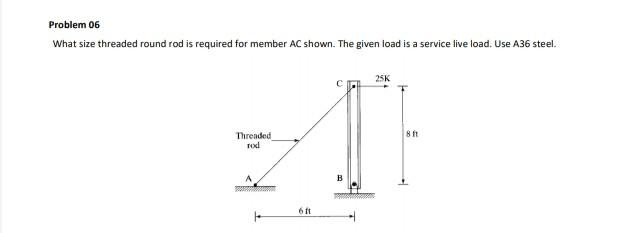 Solved Problem 06 What size threaded round rod is required | Chegg.com