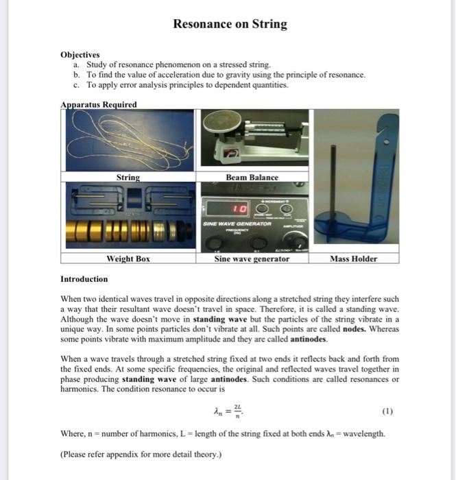 Resonance on String Objectives a. Study of resonance | Chegg.com