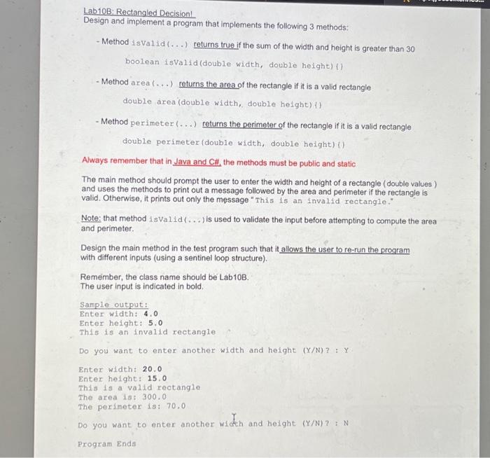 Solved Lab10B: Rectangled Decision! Design and implement a | Chegg.com