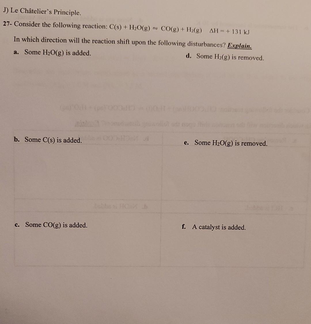 Solved J) Le Châtelier's Principle. 27- Consider the | Chegg.com
