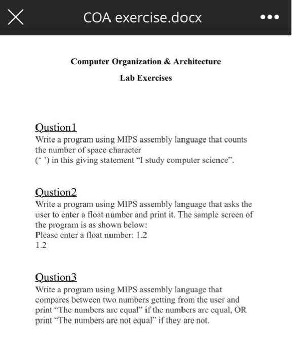 Solved COA exercise.docx Computer Organization & | Chegg.com