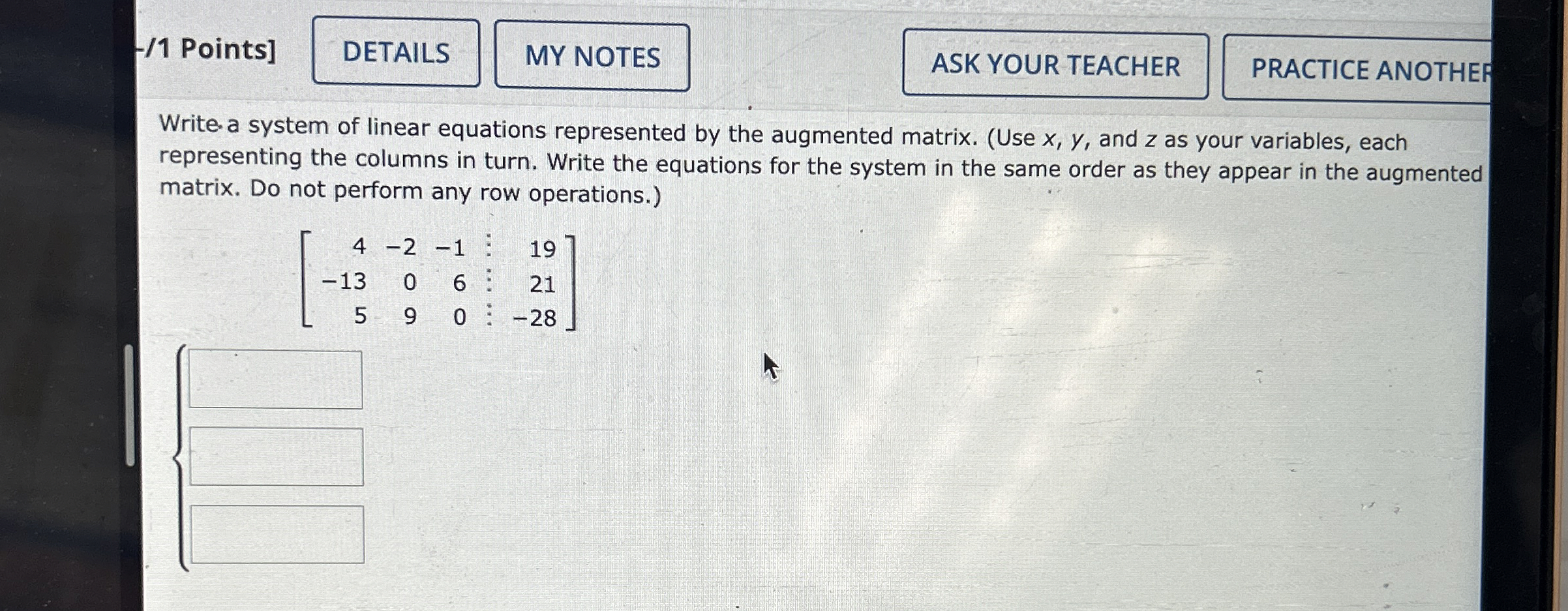 Solved -/1 ﻿Points]Write-a system of linear equations | Chegg.com