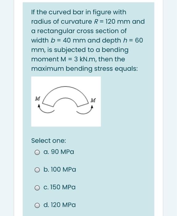 Solved If the curved bar in figure with radius of curvature | Chegg.com