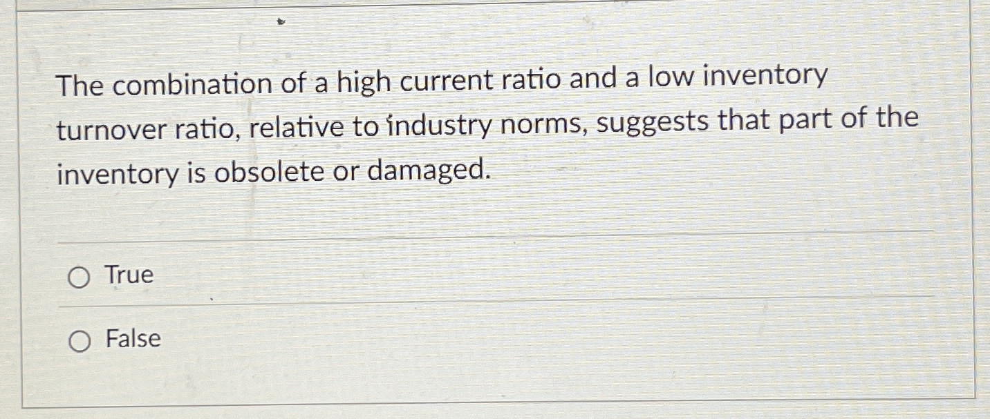 Solved The combination of a high current ratio and a low | Chegg.com