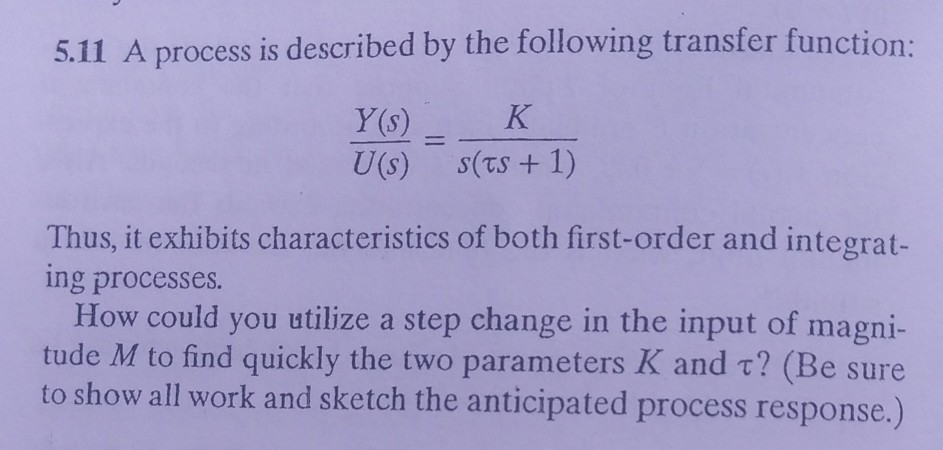 Solved 5.11 A process is described by the following transfer | Chegg.com