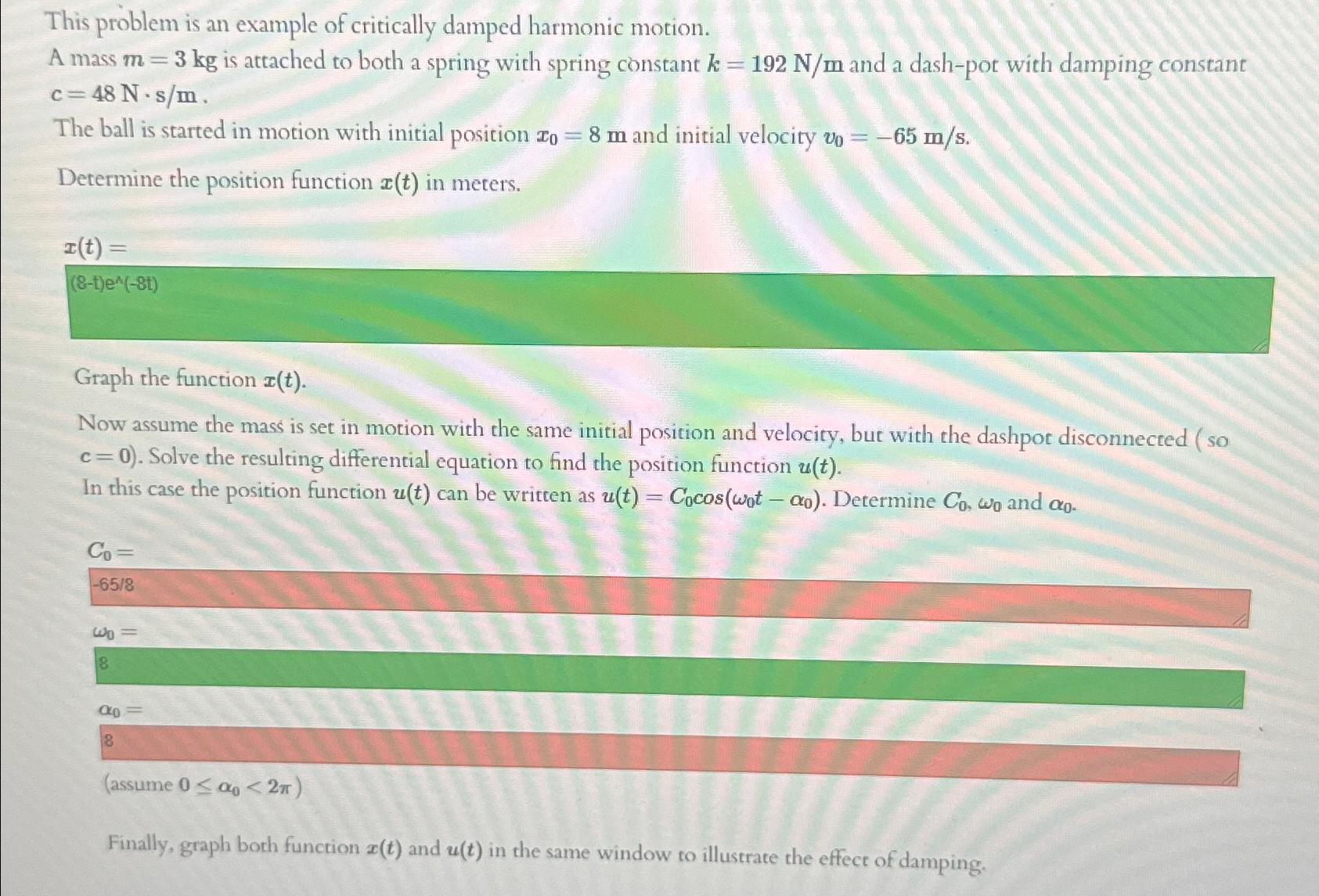 This problem is an example of critically damped | Chegg.com