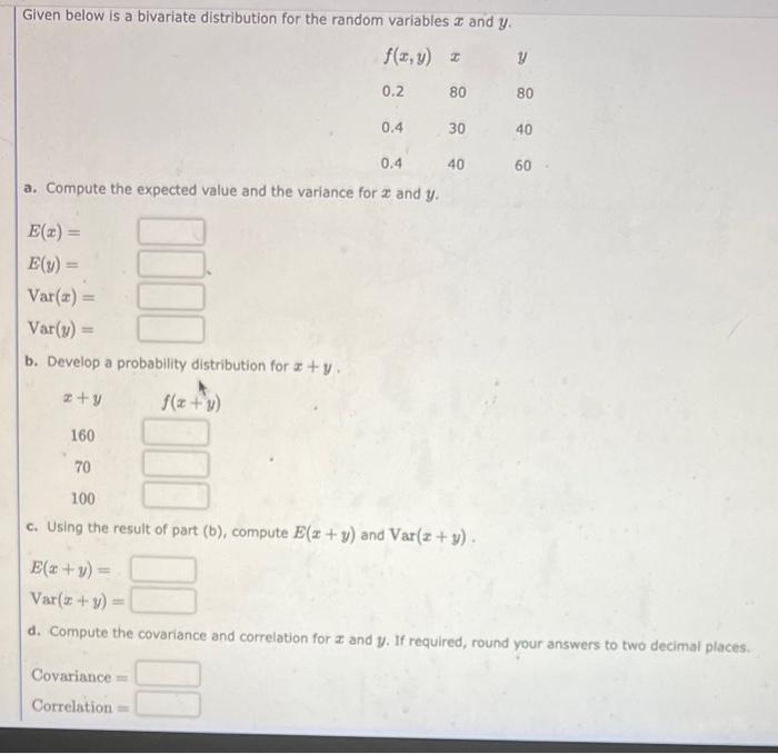 Solved Given below is a bivariate distribution for the | Chegg.com