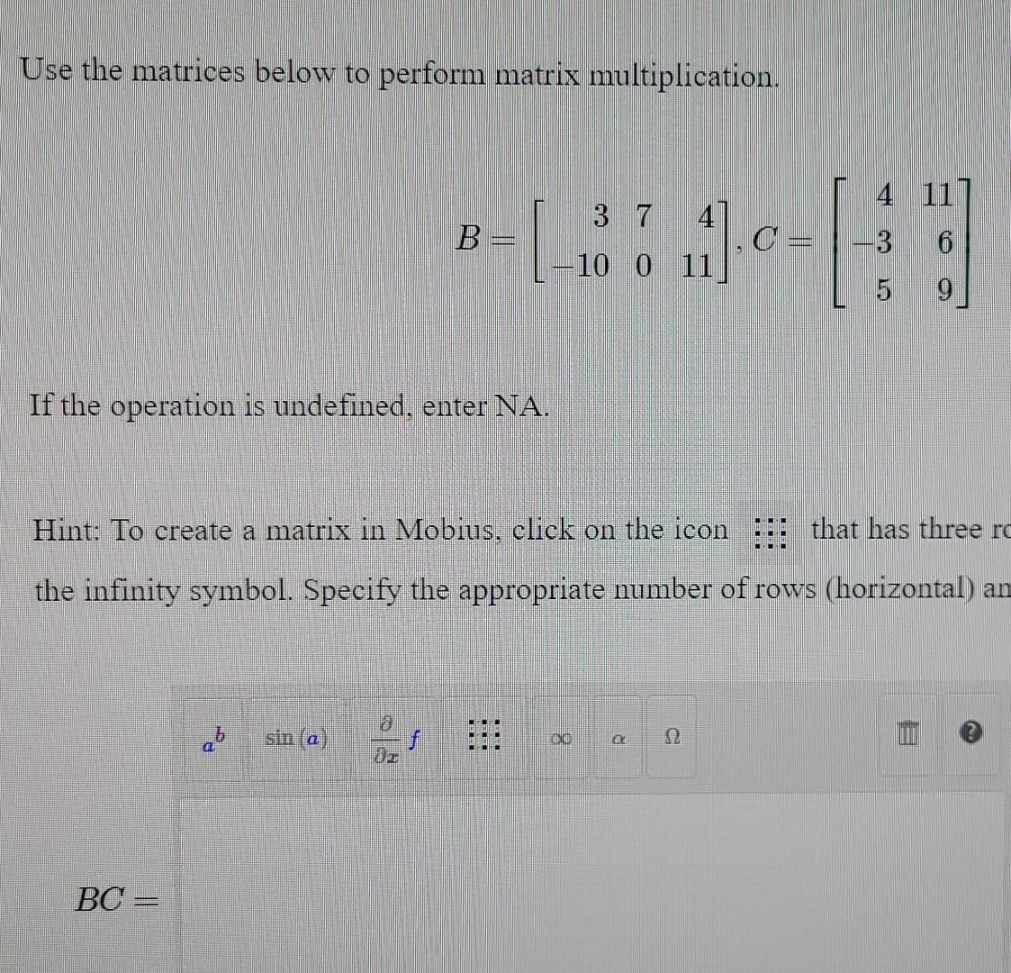 Solved Use the matrices below to perform matrix | Chegg.com