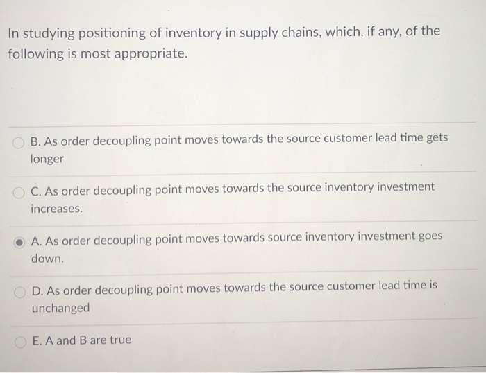 Solved In studying positioning of inventory in supply | Chegg.com