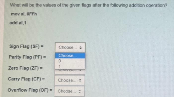 Solved What will be the values of the given flags after the | Chegg.com