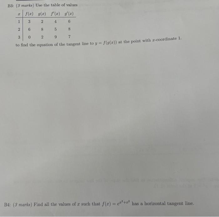 Solved B1: (2 marks) Calculate the derive f(x)=ln(4x3+5) B2: | Chegg.com