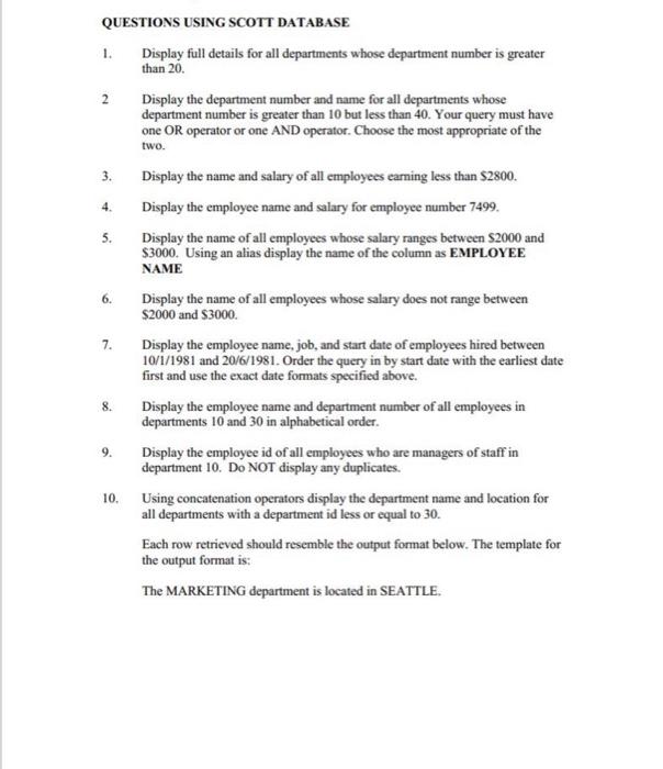 Solved QUESTIONS USING SCOTT DATABASE 1. Display full | Chegg.com