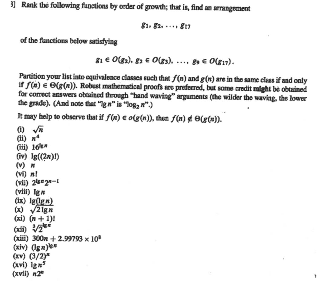 Solved 3] ﻿Rank the following functions by order of growth; | Chegg.com