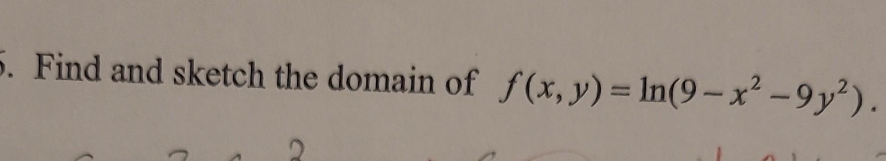 Solved Find and sketch the domain of f(x,y)=ln(9−x2−9y2). | Chegg.com
