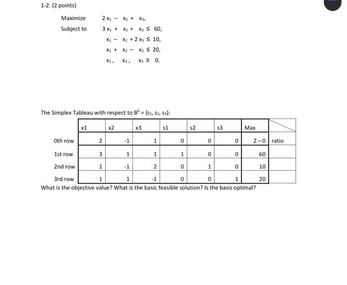 Solved 1. Perform the primal simplex method to solve the | Chegg.com