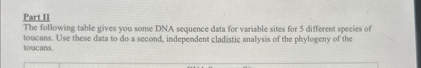 Solved Part IIThe following table gives you some DNA | Chegg.com