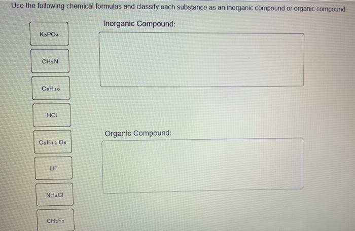 Solved Use the following chemical formulas and classify each | Chegg.com