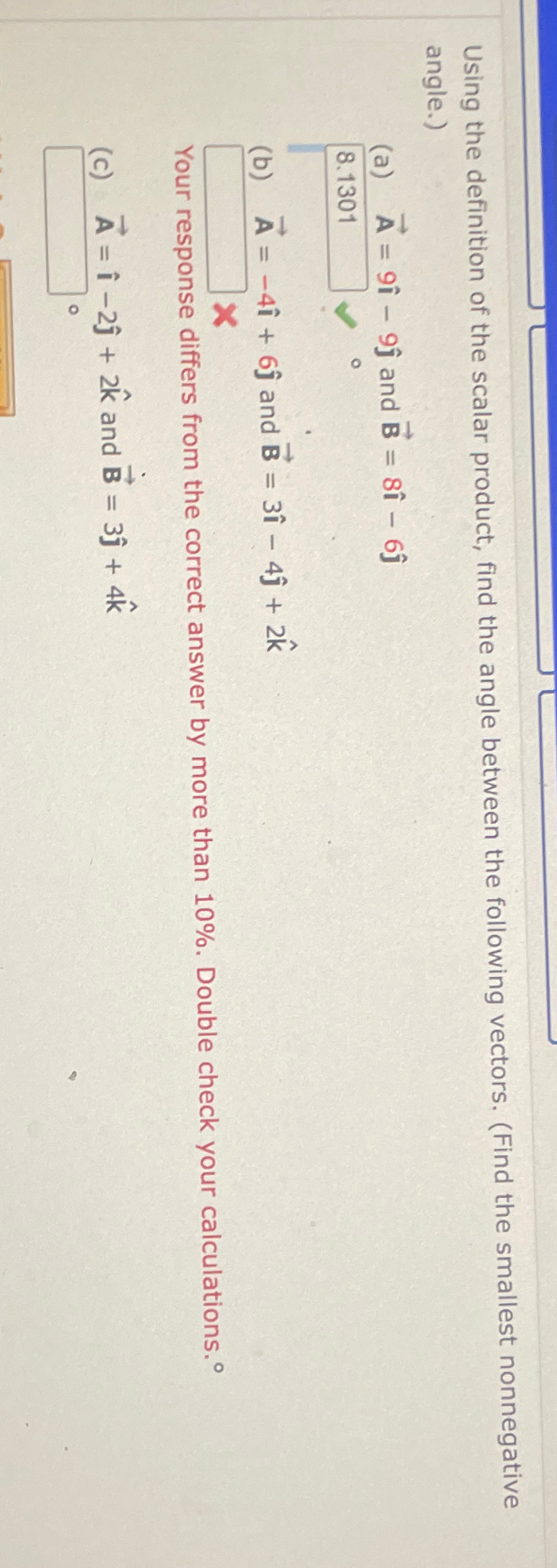 Solved Using the definition of the scalar product, find the | Chegg.com
