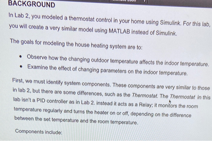 BACKGROUND In Lab 2, you modeled a thermostat control | Chegg.com