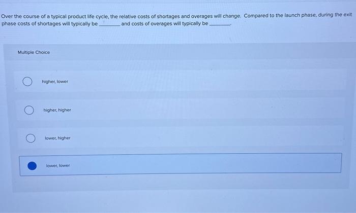 Solved Over the course of a typical product life cycle, the | Chegg.com