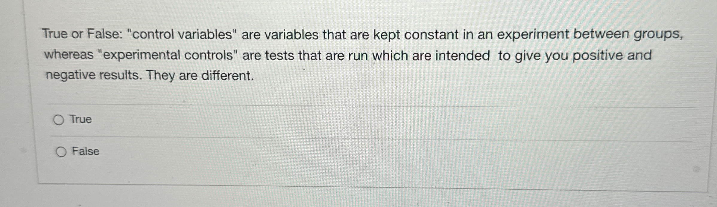 Solved True or False: "control variables" are variables that | Chegg.com