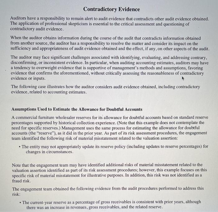 Solved Contradictory Evidence Auditors have a responsibility | Chegg.com