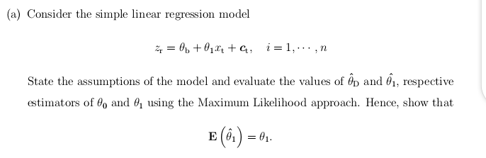 Solved (a) Consider the simple linear regression model | Chegg.com