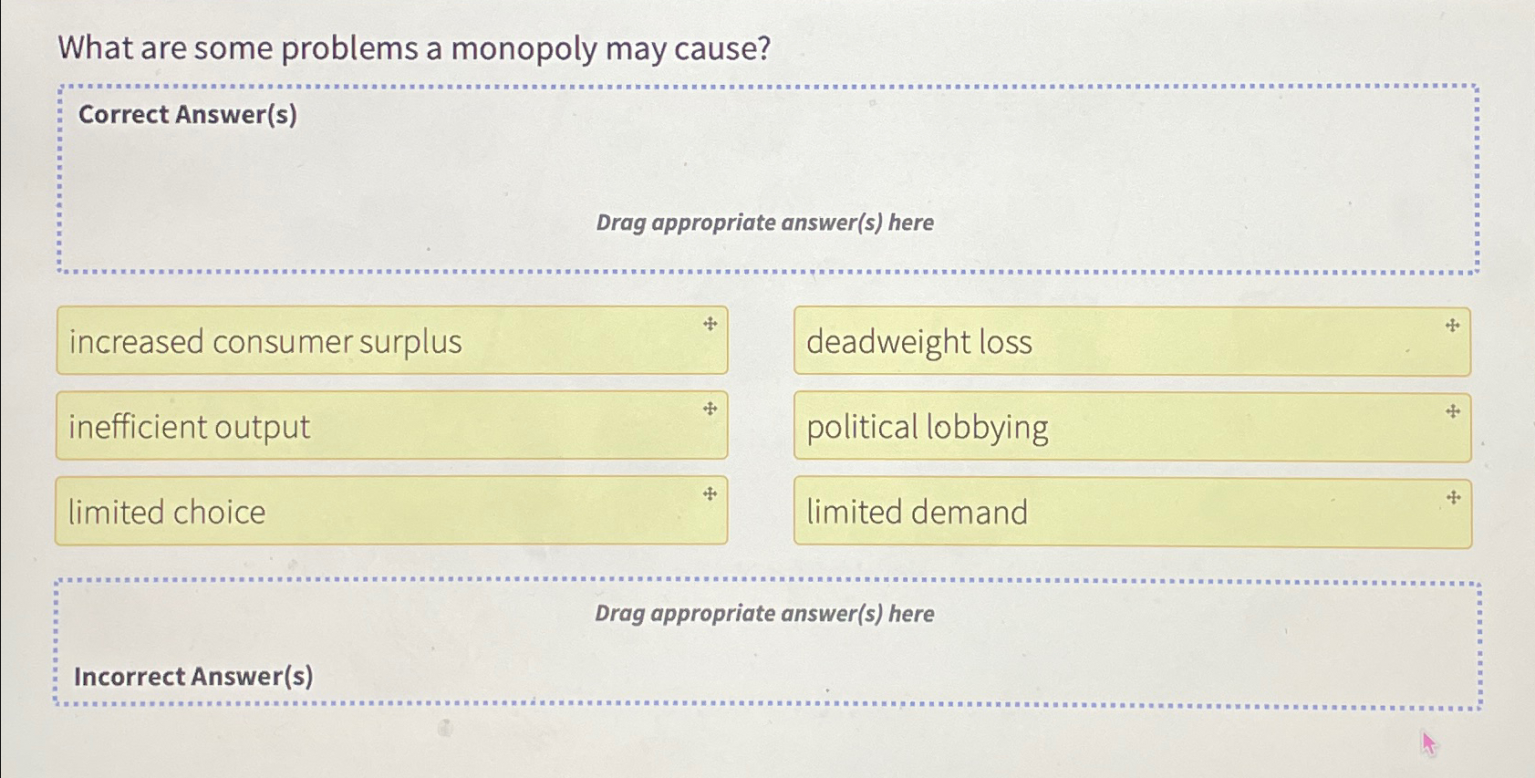 Solved What are some problems a monopoly may cause?Correct | Chegg.com