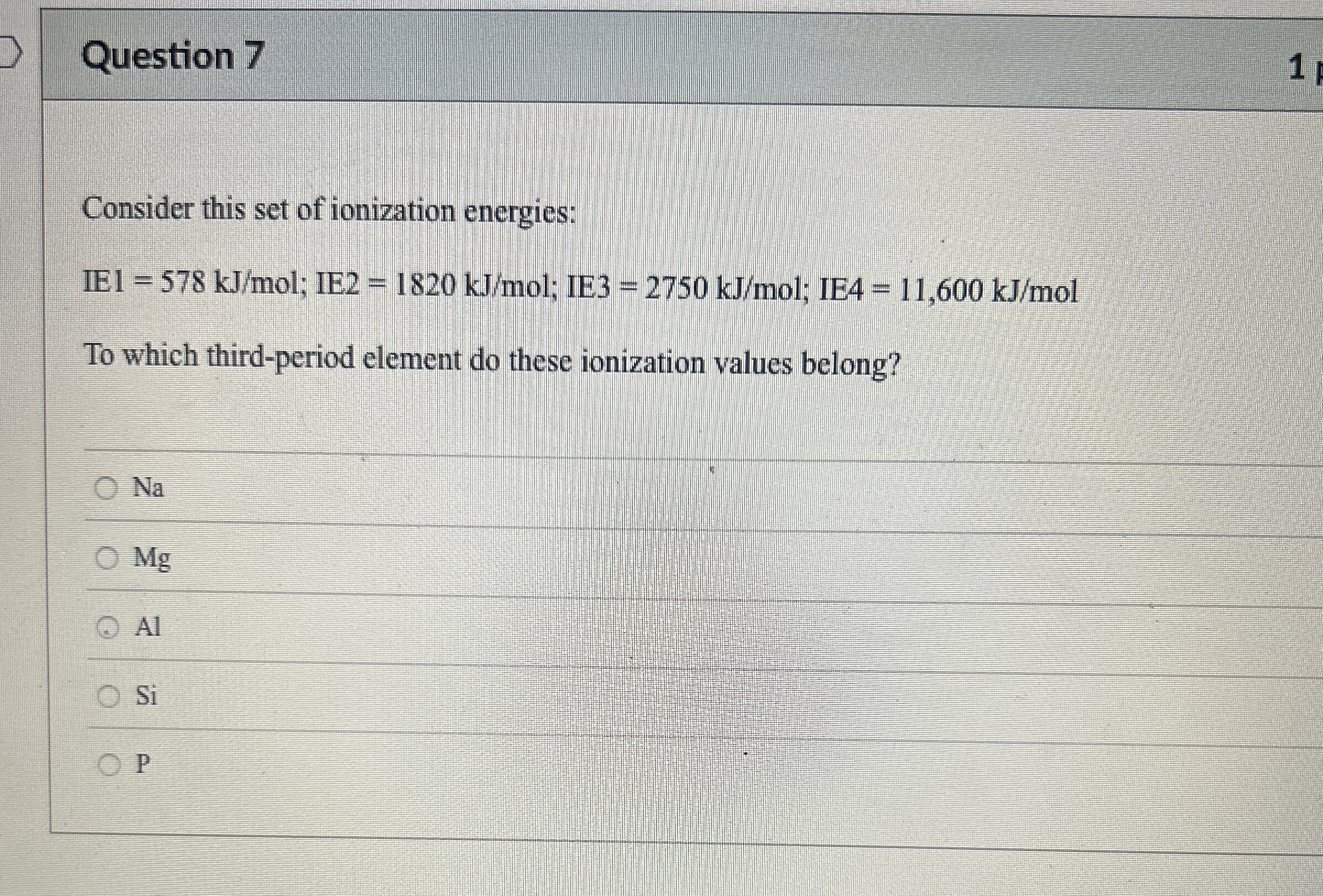 Question 7Consider this set of ionization | Chegg.com