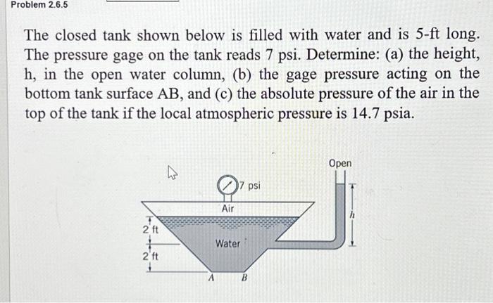 Solved Problem 2.6.5 The closed tank shown below is filled | Chegg.com