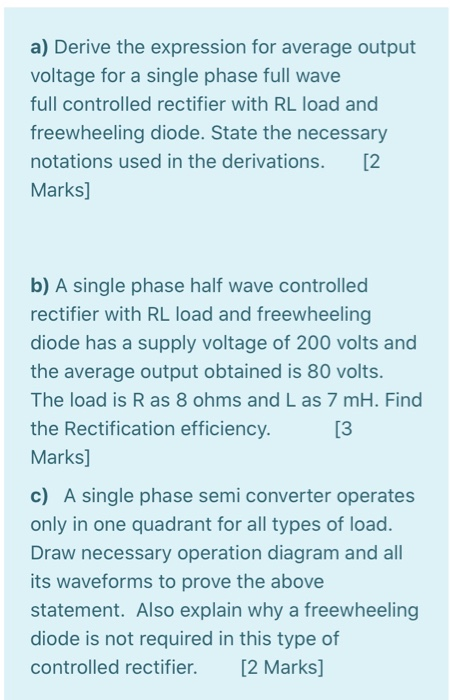 Solved a) Derive the expression for average output voltage | Chegg.com