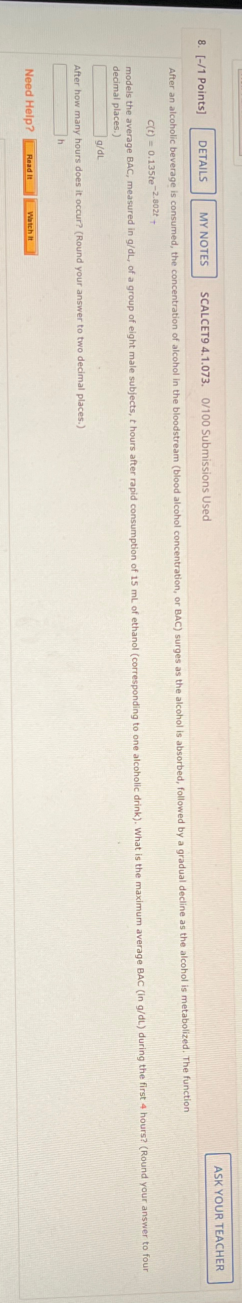 Solved [-/1 ﻿Points] ﻿SCALCET9 4.1.073. 0/100 ﻿Submissions | Chegg.com