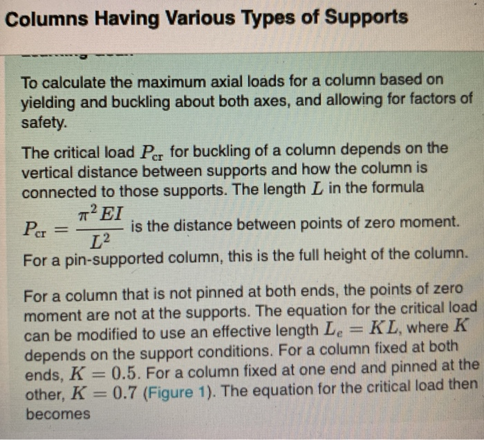 Solved Columns Having Various Types of Supports To calculate | Chegg.com