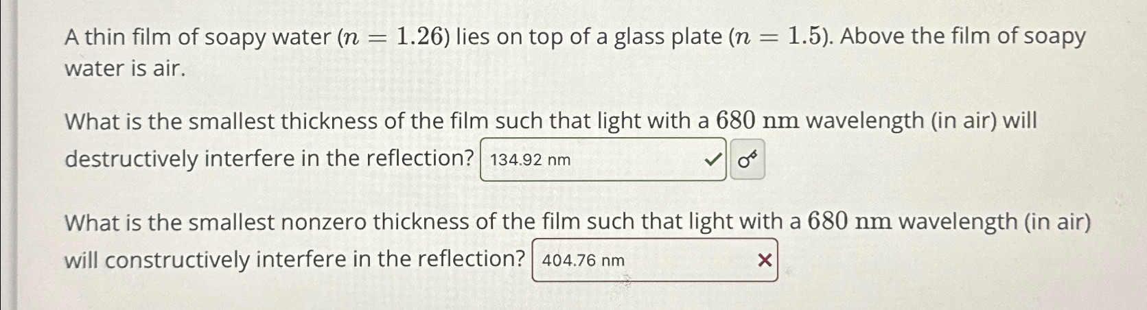 Solved A thin film of soapy water )=(1.26 ﻿lies on top of a | Chegg.com