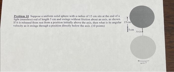 Solved Problem 10 Suppose a uniform solid sphere with a | Chegg.com