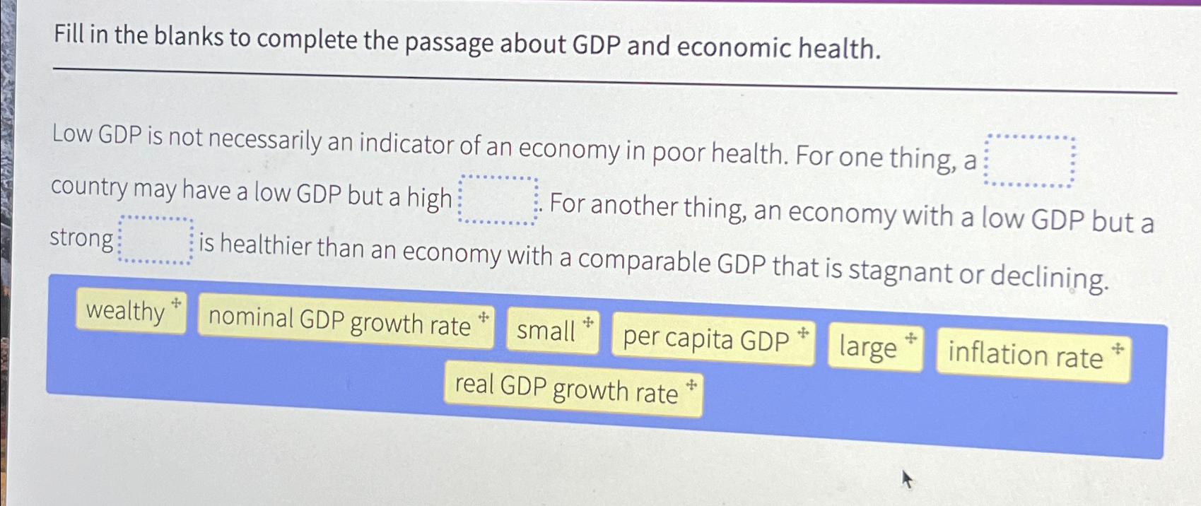 Solved Fill in the blanks to complete the passage about GDP | Chegg.com
