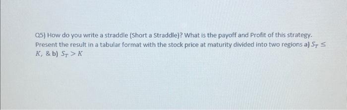 Solved Q5) How do you write a straddle (Short a Straddle)? | Chegg.com