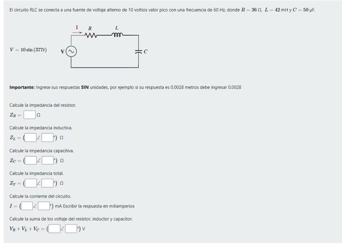 Solved El circuito RLC se conecta a una fuente de voltaje | Chegg.com