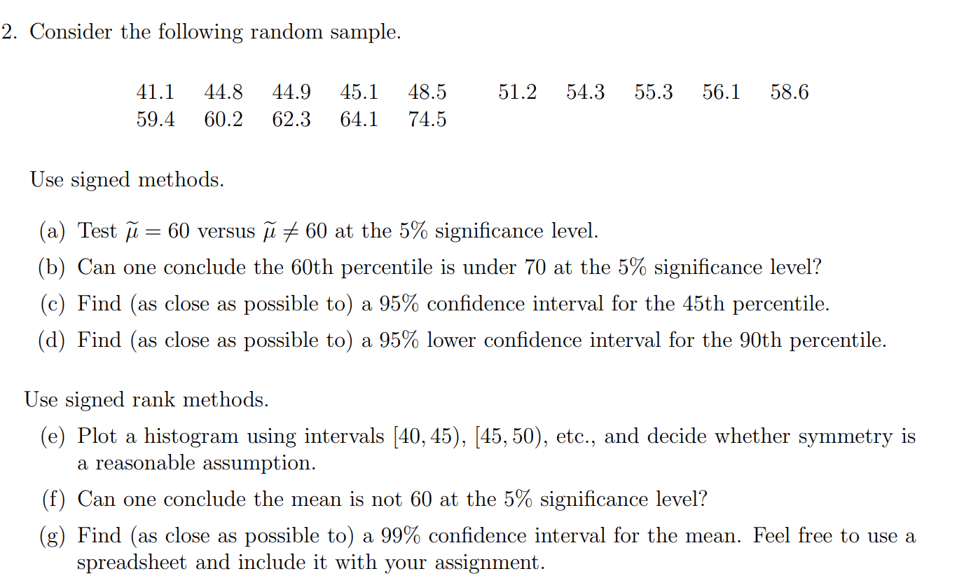 Solved Consider the following random sample.Use signed | Chegg.com