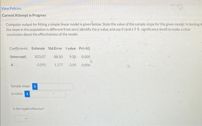 Solved Computer output for fitting a simple linear model is | Chegg.com