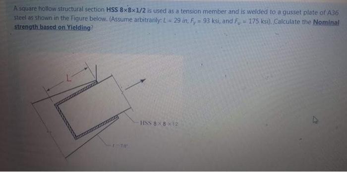 Solved A square hollow structural section HSS 8x8x1/2 is | Chegg.com