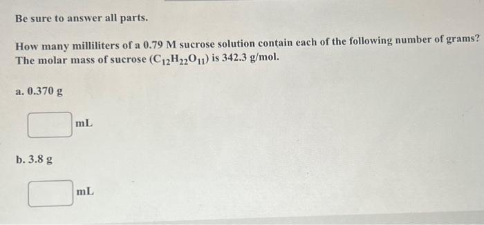 Solved Be sure to answer all parts. How many milliliters of | Chegg.com