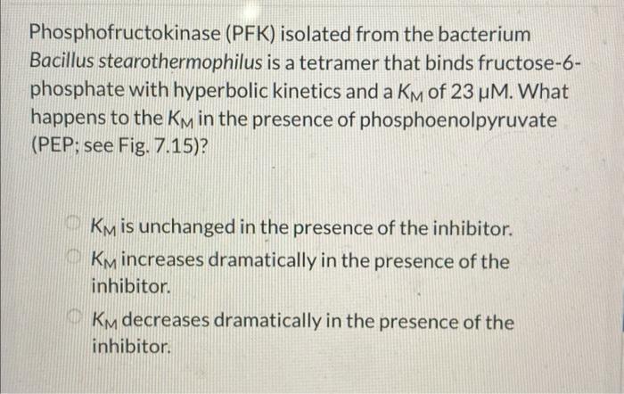 Solved Phosphofructokinase (PFK) isolated from the bacterium | Chegg.com