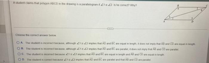 Solved A student claims that polygon ABCD in the drawing is | Chegg.com
