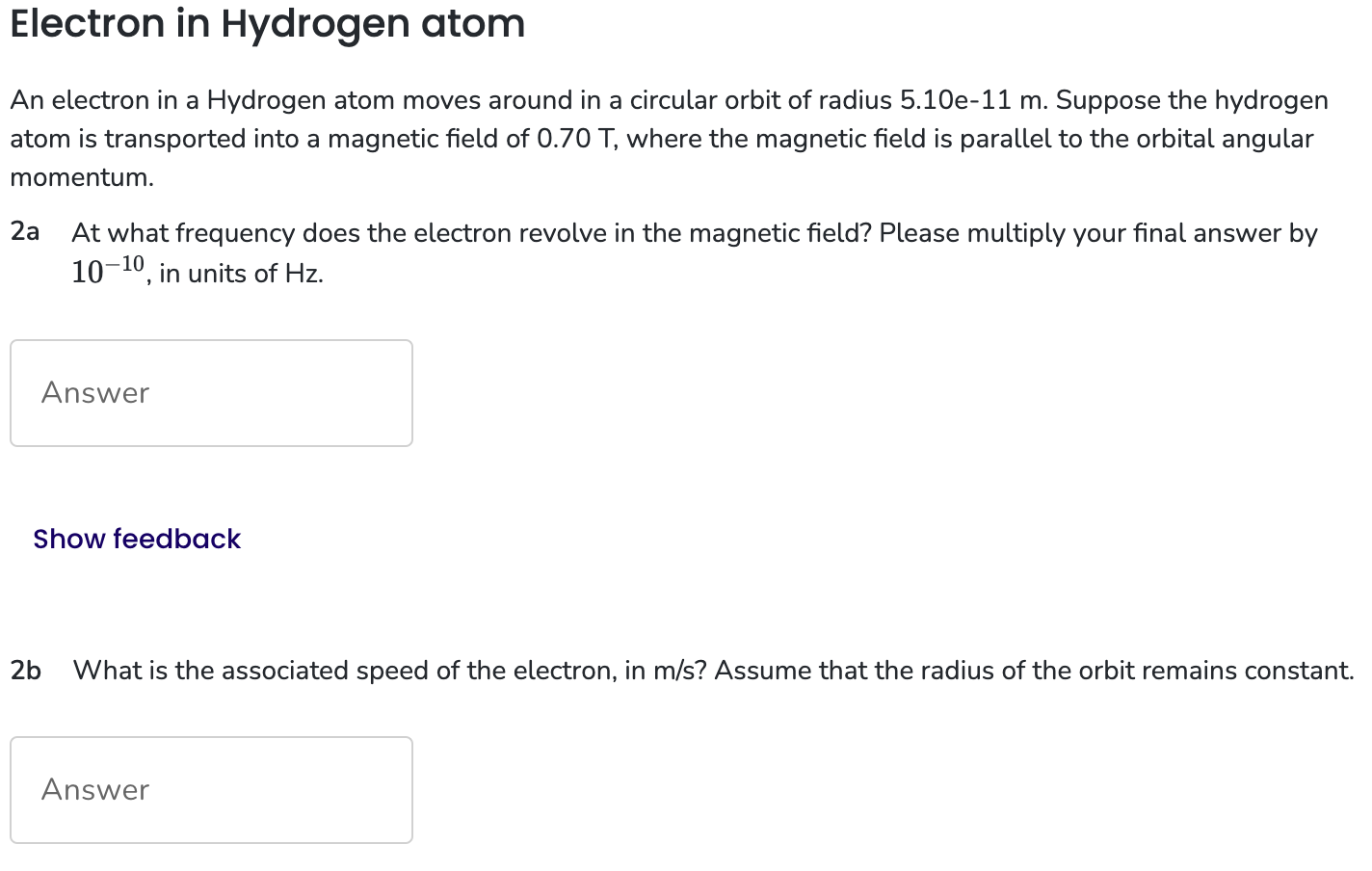 Solved Electron In Hydrogen Atoman Electron In A Hydrogen