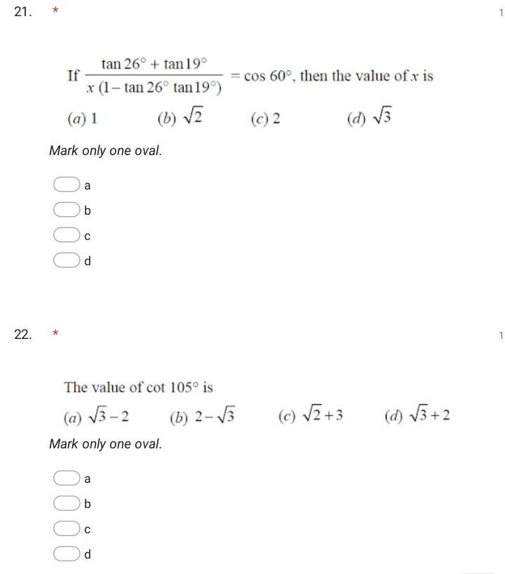 Solved If x(1−tan26∘tan19∘)tan26∘+tan19∘=cos60∘, then the | Chegg.com