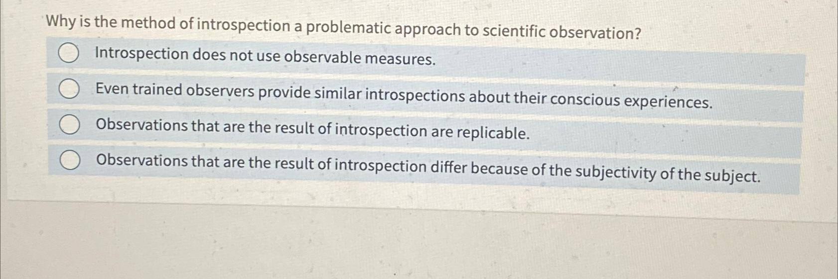 Solved Why is the method of introspection a problematic | Chegg.com